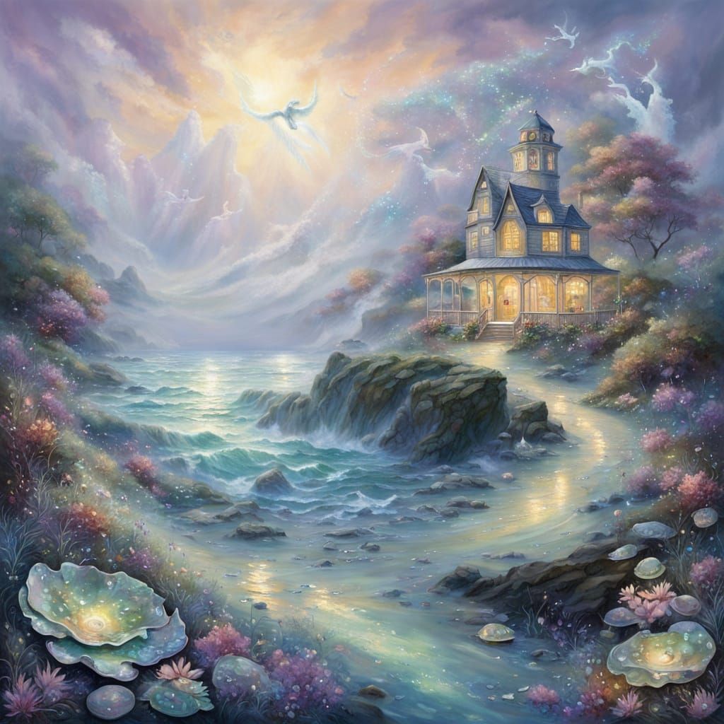 Whimsical Animal Footprints in Luminous Abalone Hu... - AI Art