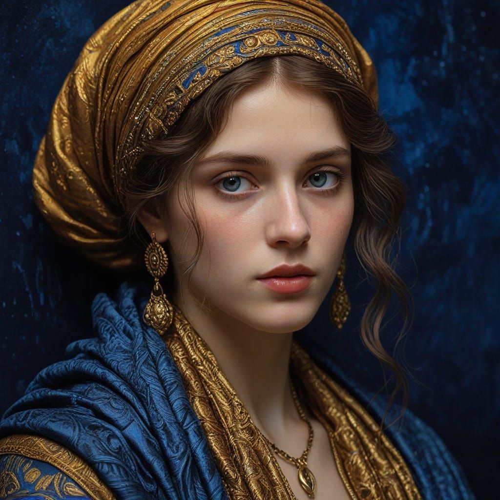 Pre-Raphaelite Gypsy in Golden Splendor - AI Art