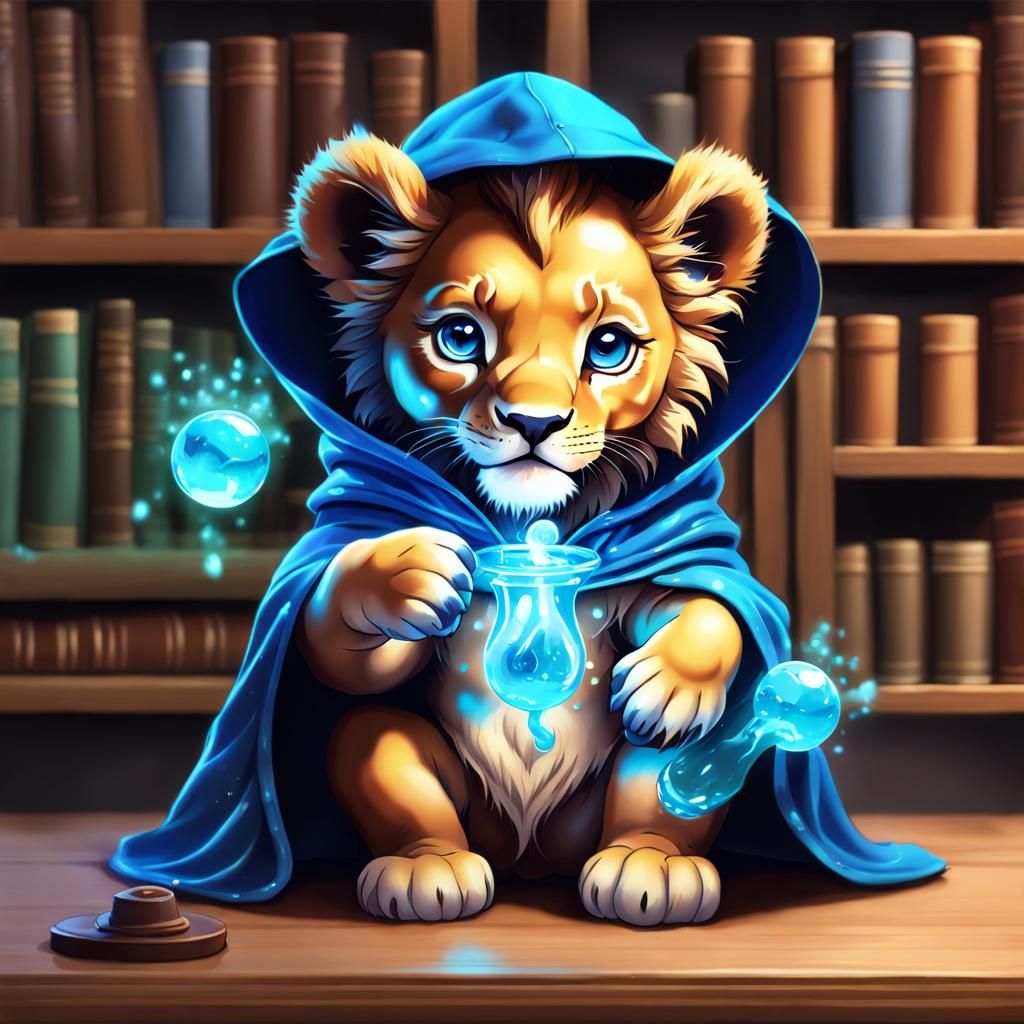 Lion Cub creating elemental water magic - AI Generated Artwork ...