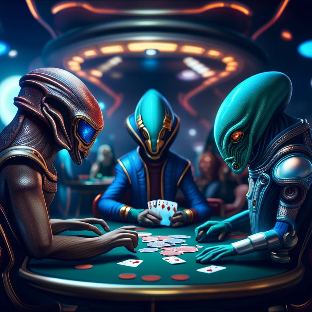 Humans and extraterrestrials playing poker in spaceship casino detailed ...