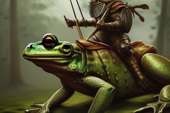 mounted knight knight with spear riding running giant frog frog on ...