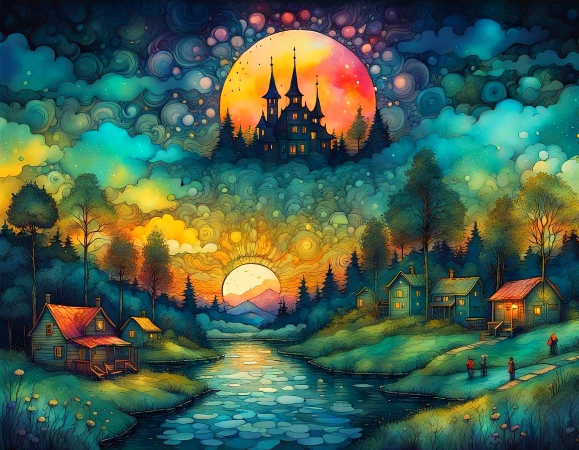 Summer scape sunrise - Surreal Summer Sunrise in Stylized D...