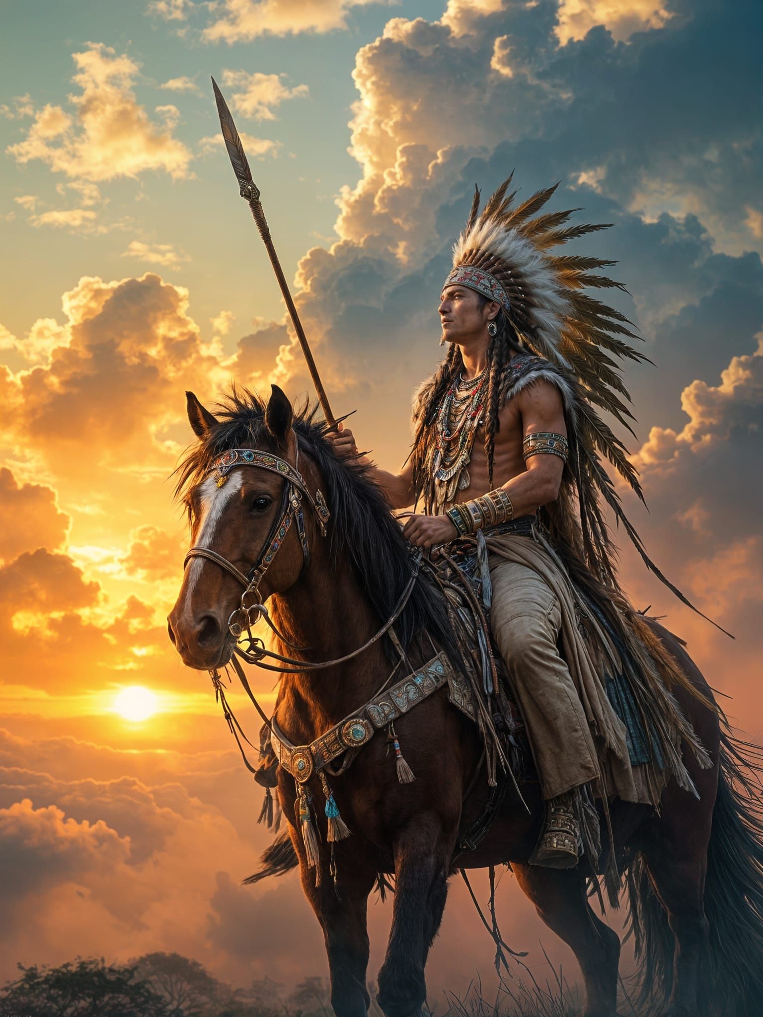 a Native American Indian chief on horse