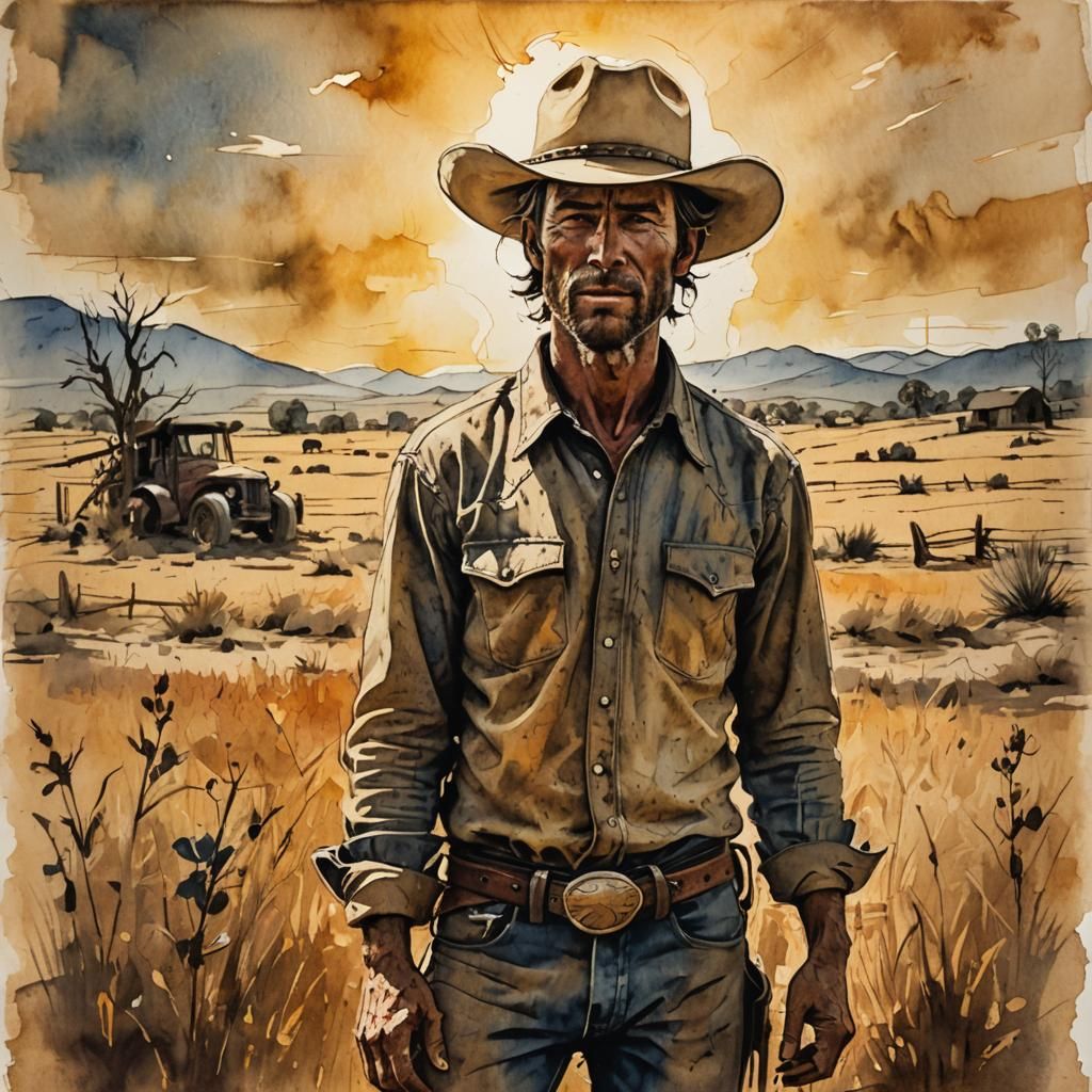 Cowboy - Expressionist Western Masterpiece in Vibrant Colour...