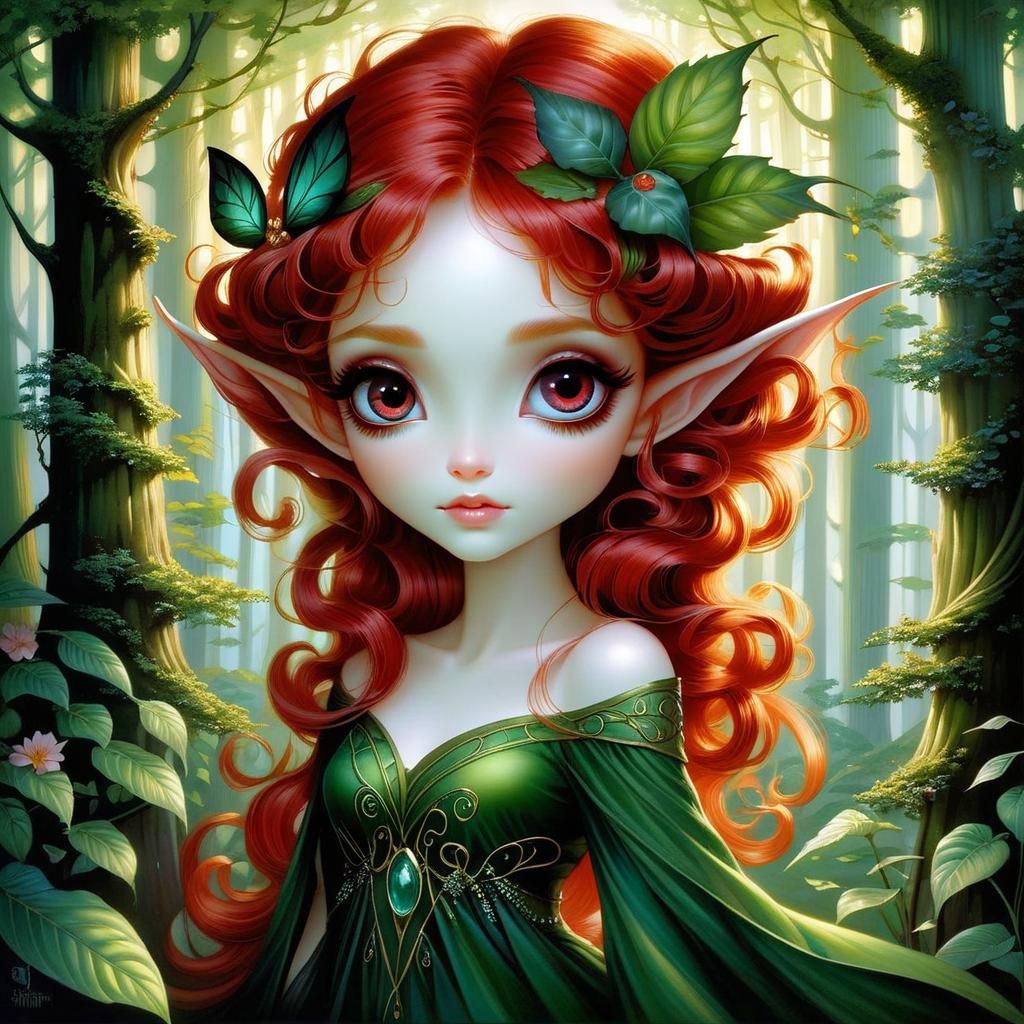 Forest Fae - Cute Forest Elf with Red Hair