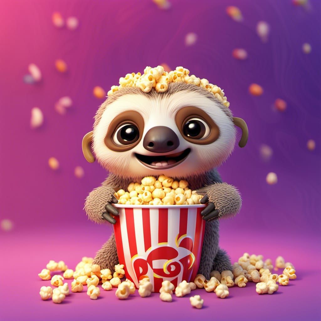 Cute popcorn sloth - AI Generated Artwork - NightCafe Creator
