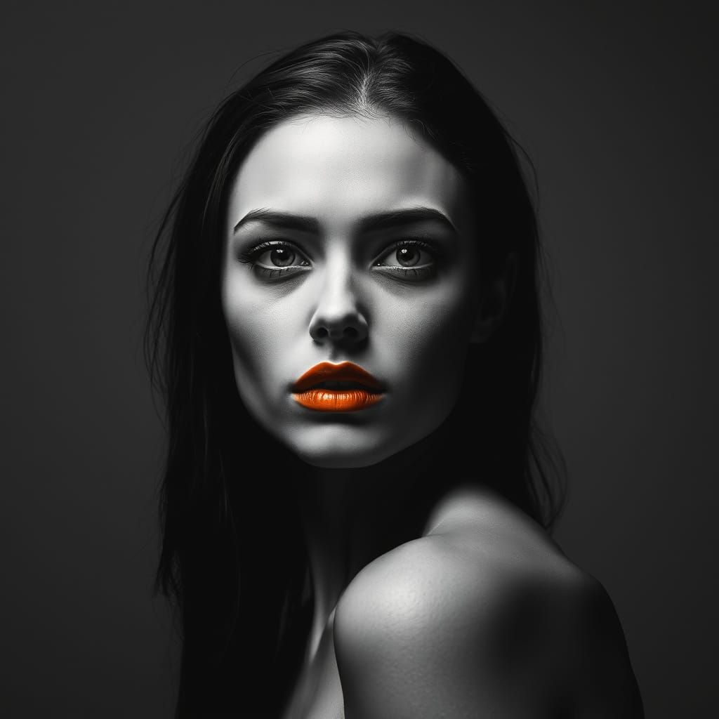 Moody Portrait in Dark Grayscale with Warm Orange ... - AI Art