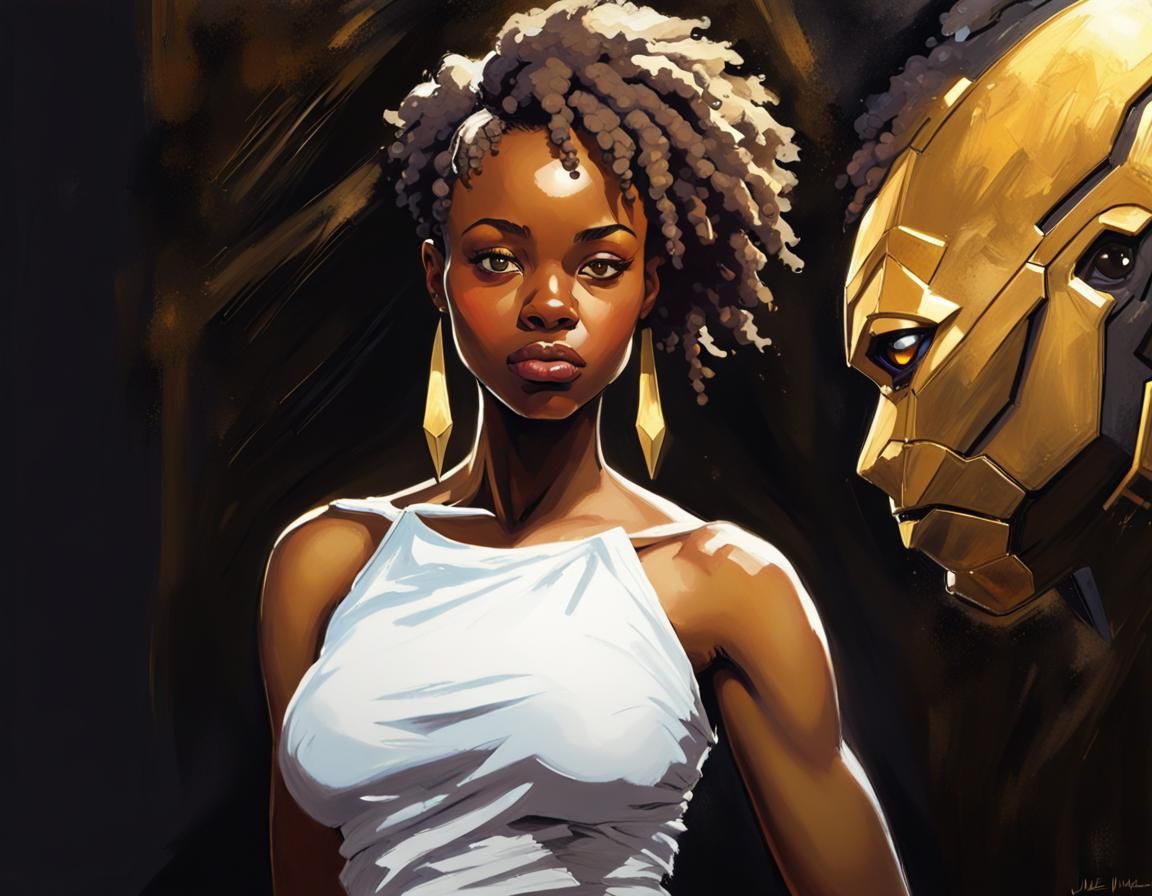 portrait of cute african woman from Wakanda ; manga style, acrylic by ...