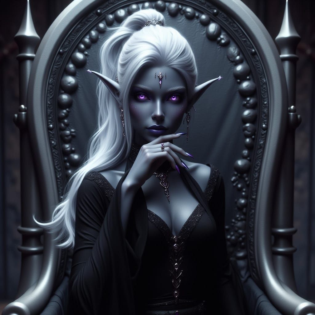 Matron Drow - Ethereal Drow Goddess Sits Upon a Diamond Thro...
