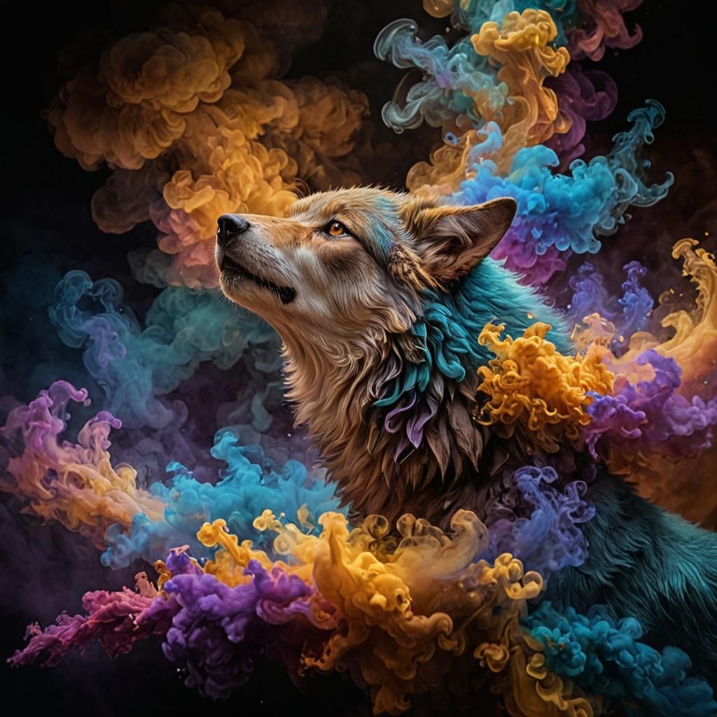 wolf silhouette in soft coloful glowing smoke: - AI Generated Artwork ...