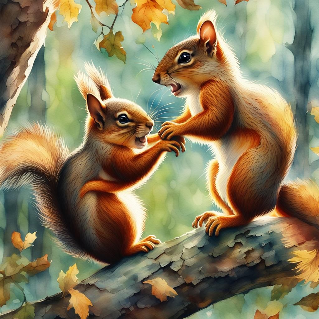 Young squirrels bickering - AI Generated Artwork - NightCafe Creator