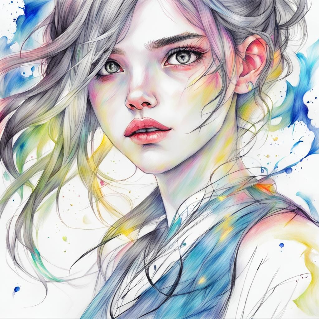 sketch with black pencil: daughter of darkness ,WLOP_style - AI ...