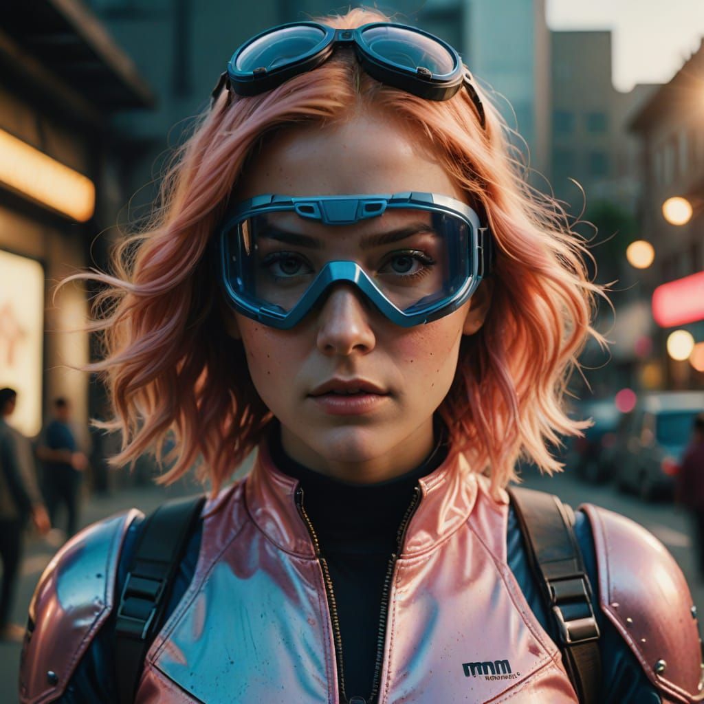 Strawberry Blonde with Goggles: Hyperrealistic Cin... - AI Art