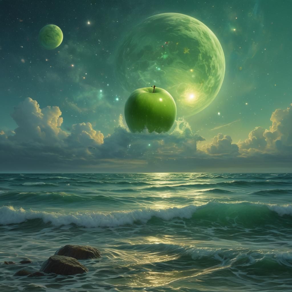 Fantasy - Glistening Ocean with Galaxy Apple Orbs