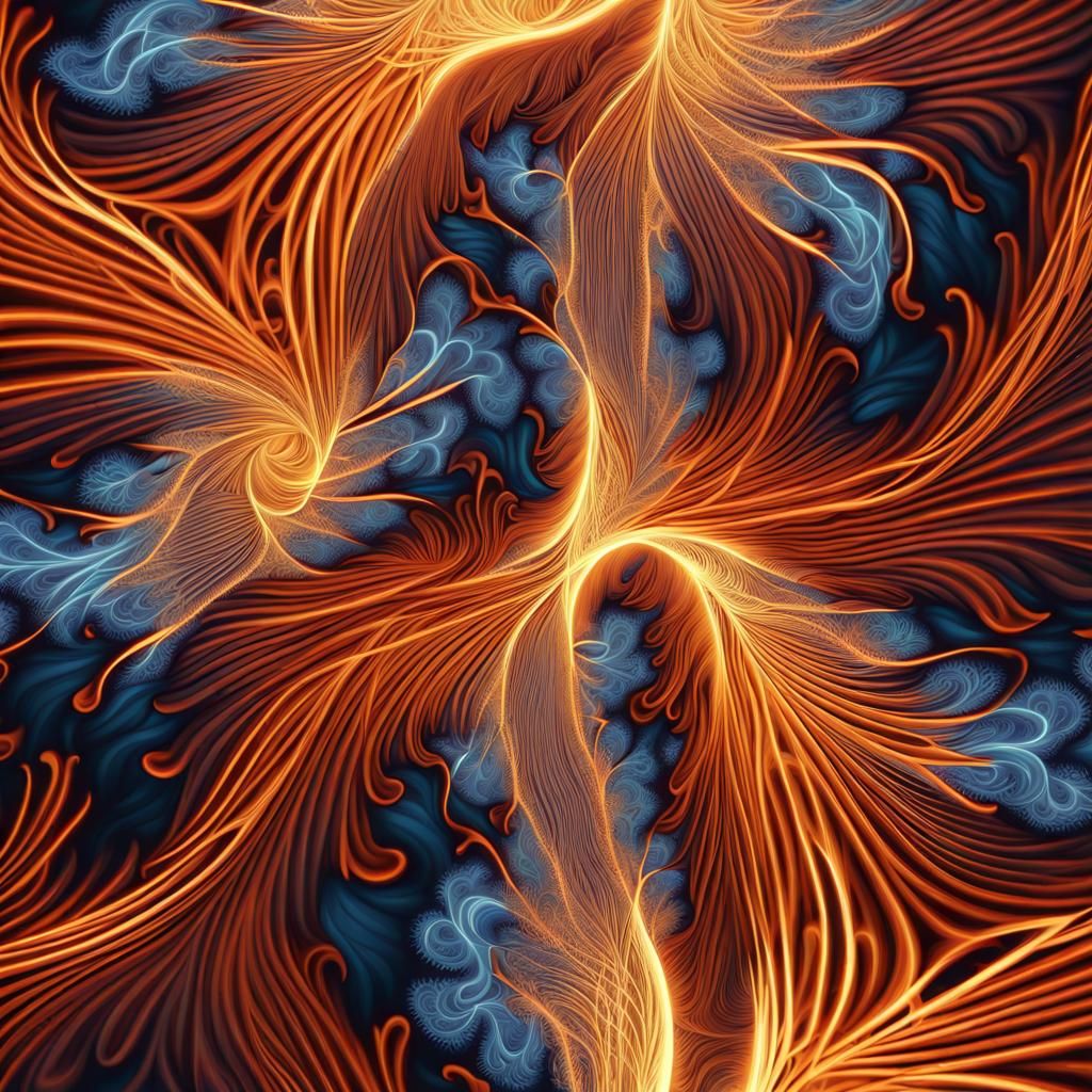 Factorial pattern of fire lightening, abstract vector fractal, wave ...