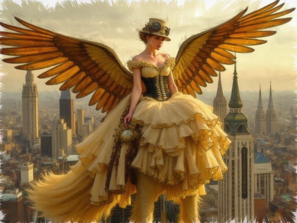Steampunk Angel - Steampunk Goddess Soars Above Victorian Ci...