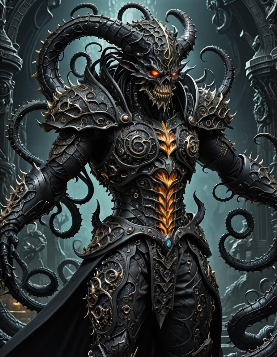 Obsidian tentacle demon knight, STYLE: surrealism - AI Generated ...