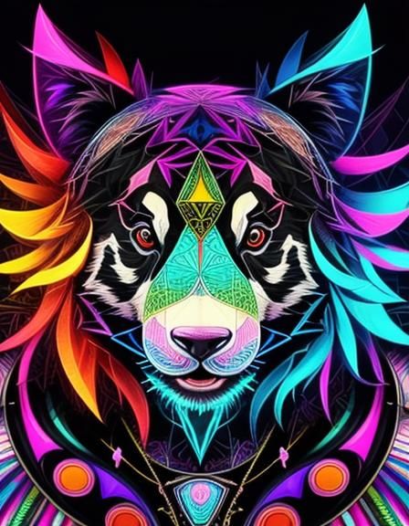 Hyper detailed cubist (psychedelic artwork of a panda:1,8) made of ...
