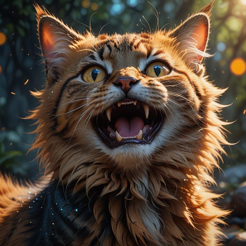 Ferocious Kitten :) - Surreal Golden Kitten in Dreamy Twilig...