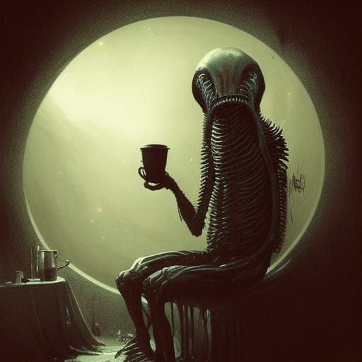 Aliens & coffee V - AI Generated Artwork - NightCafe Creator