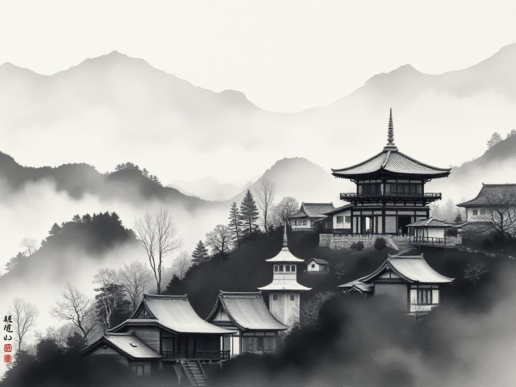 Ancient temple in rural Japan - Ancient Temples in Misty Jap...