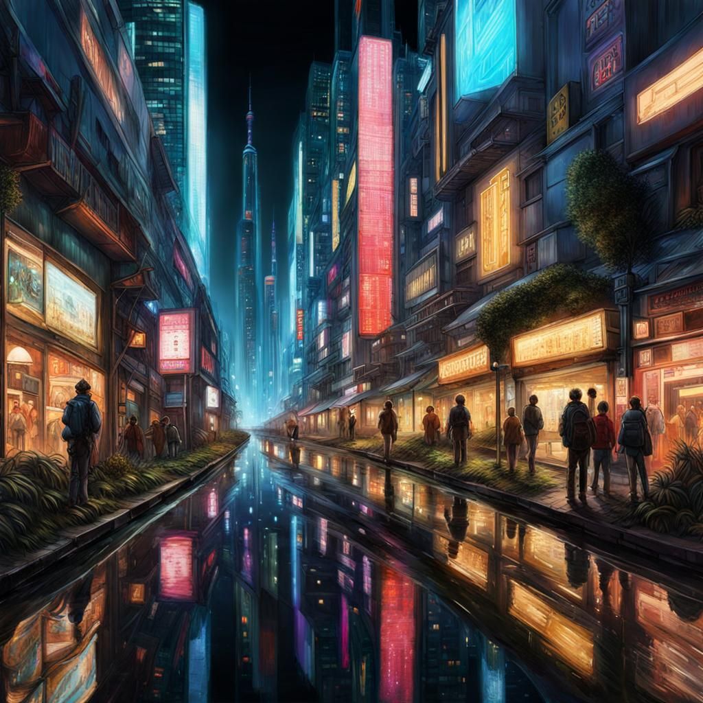 focus on a (path:1.3) through an artificial landscape crowded with ...