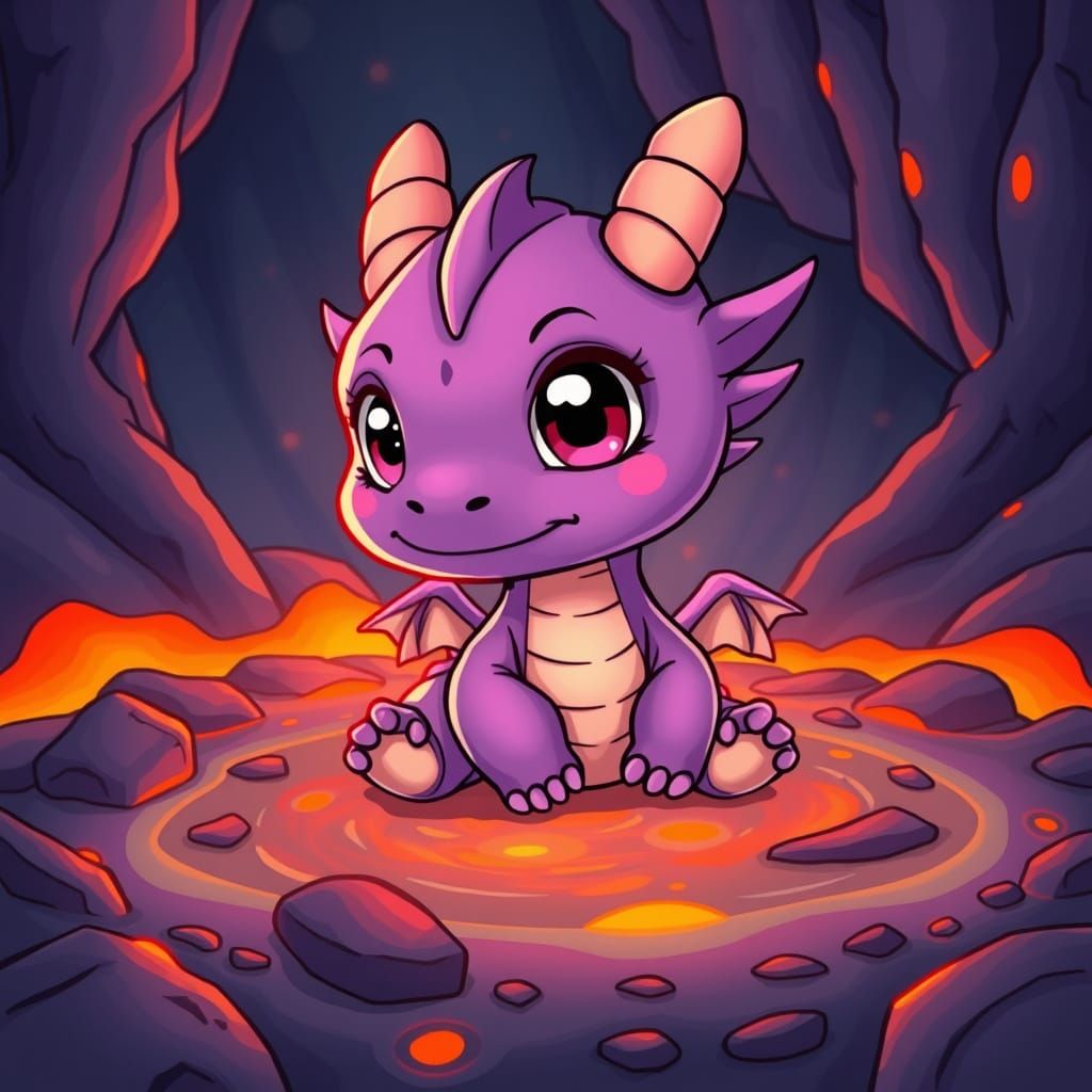 little purple dragon - Cute Purple Dragon in Kawaii Comic S...