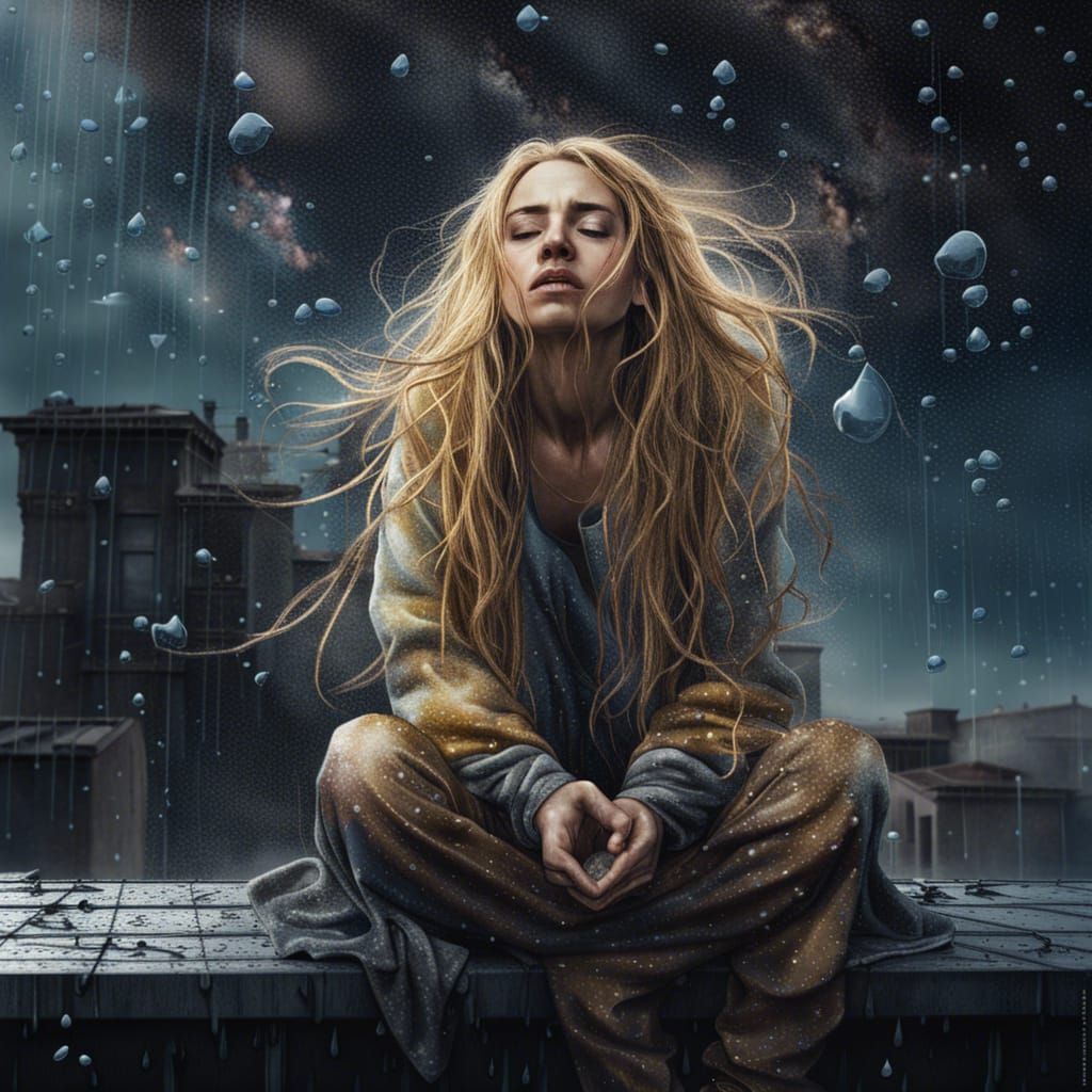 Sad woman in the rain - AI Generated Artwork - NightCafe Creator