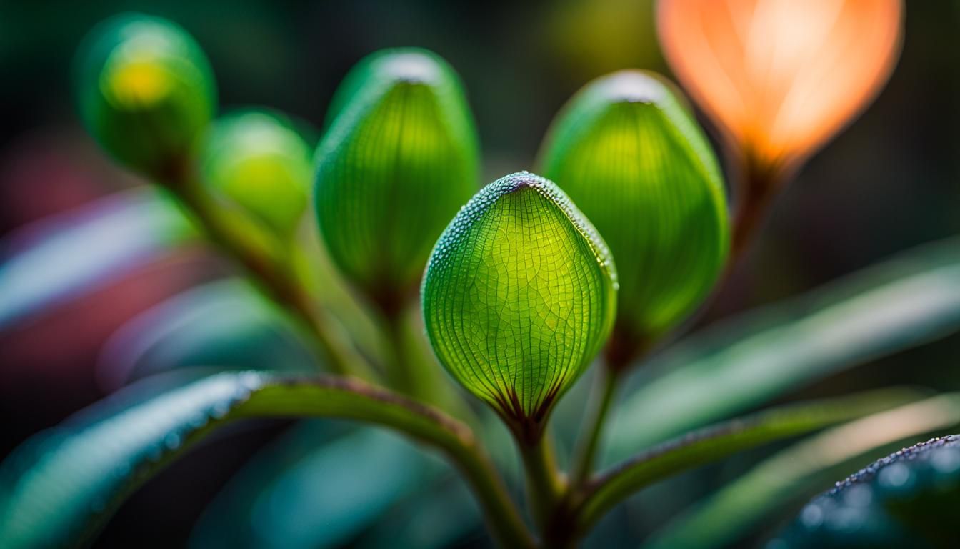 moist alien exotic plant, each leaf is a delicate balloon surrounding a ...