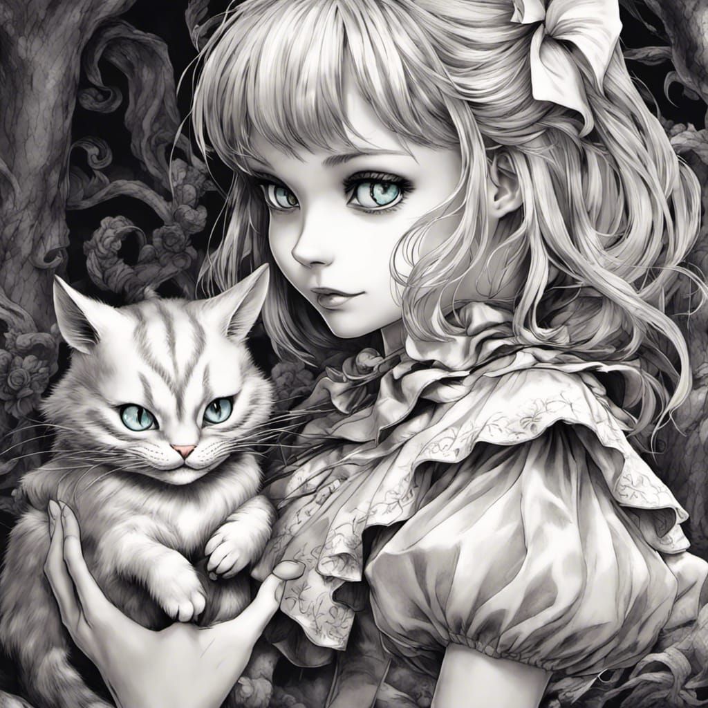 Alice Holding the Cheshire Cat - AI Generated Artwork - NightCafe Creator
