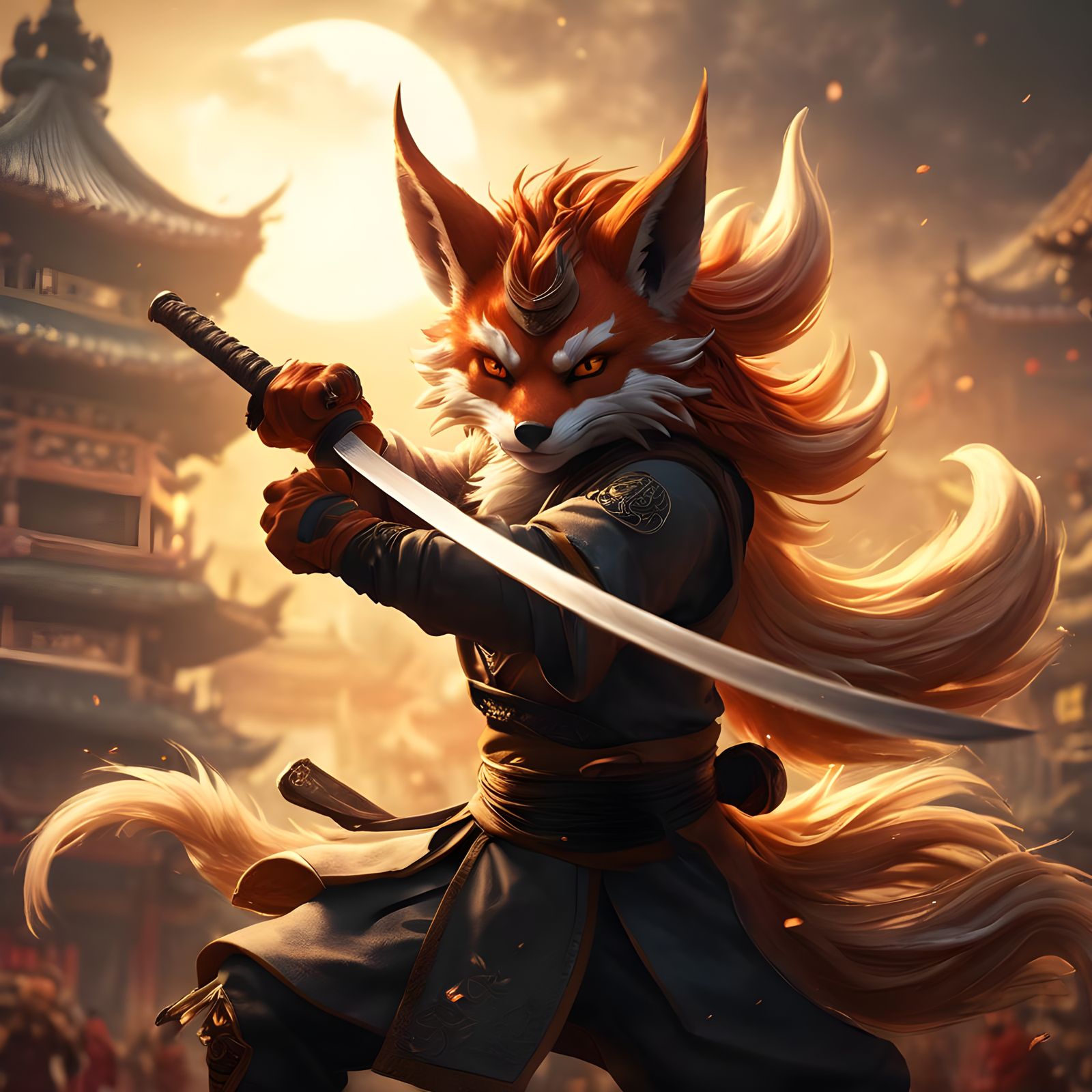 A fox warrior training - Epic Fantasy Fox Warrior in Ancie...