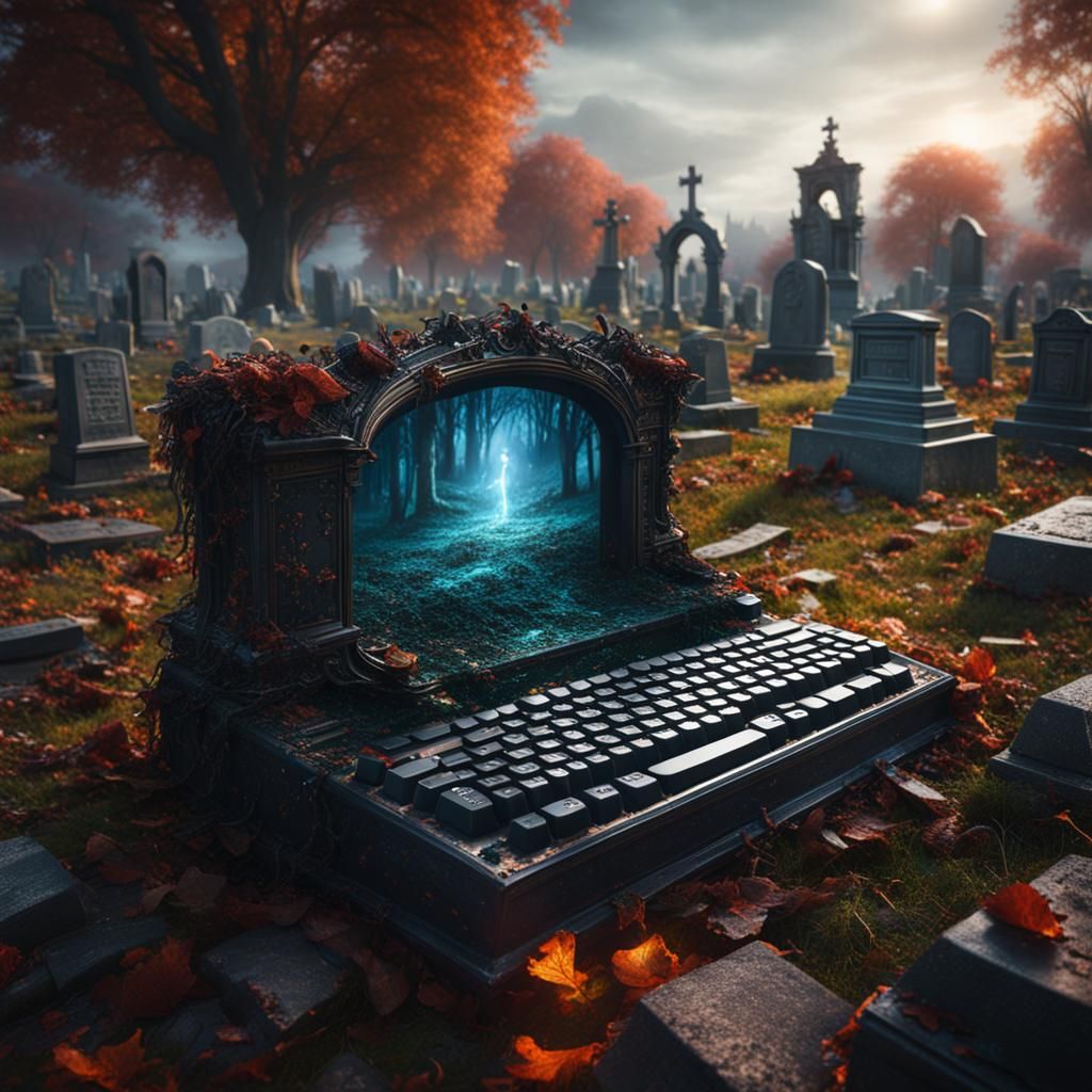 A broken computer keyboard in a cemetery. - AI Generated Artwork ...