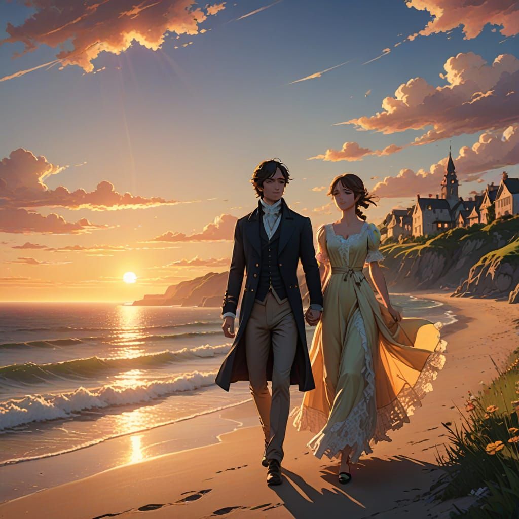 Regency Romance in Anime Style: Elizabeth Bennet a... - AI Art