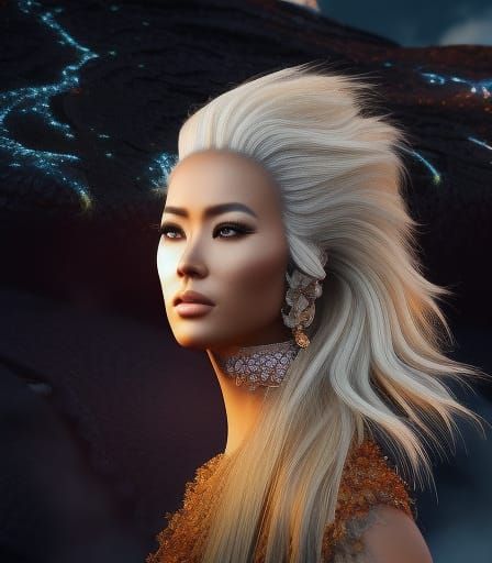 beautiful pele lava goddess doing Fibonacci fractal hair flip of lava ...