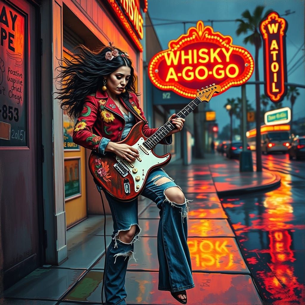 "A Mexican Female rocker is shredding her electric guitar outside the ...