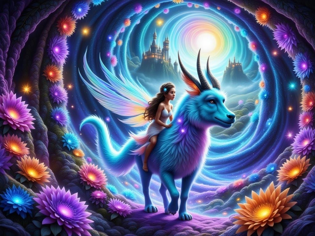 Jenna and her Astrafluff Kain - Fairy Elf Rides Majestic Flu...