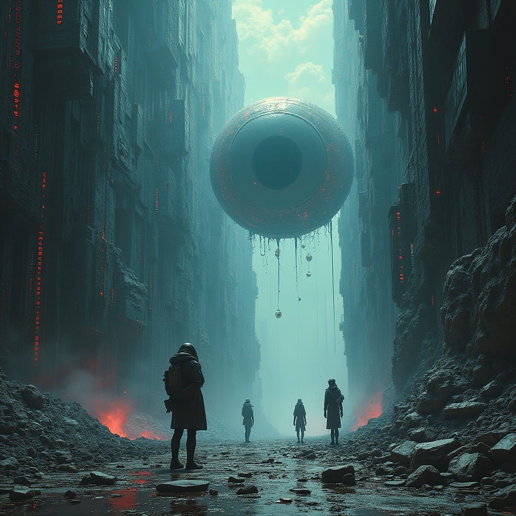 Cyberpunk Cosmic Deities Observe a Crumbling Simul... - AI Art