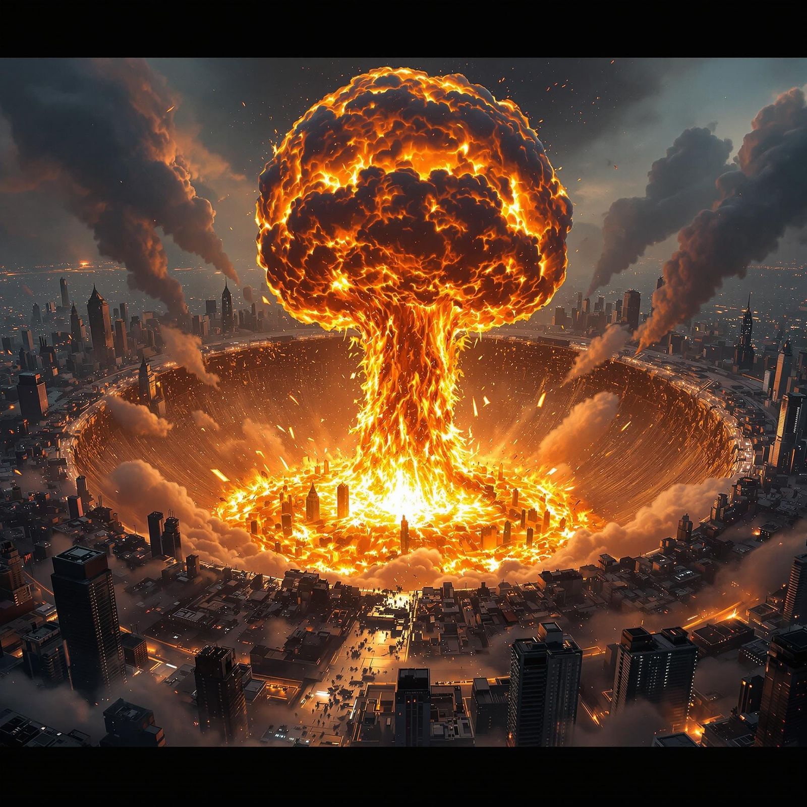Hyper-Realistic Cityscape Explosion in a Cyberpunk... - AI Art