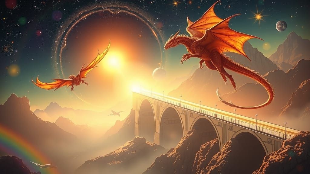 The Majestic Cosmic Dragon - Cosmic Dragon Soars Above Lumin...