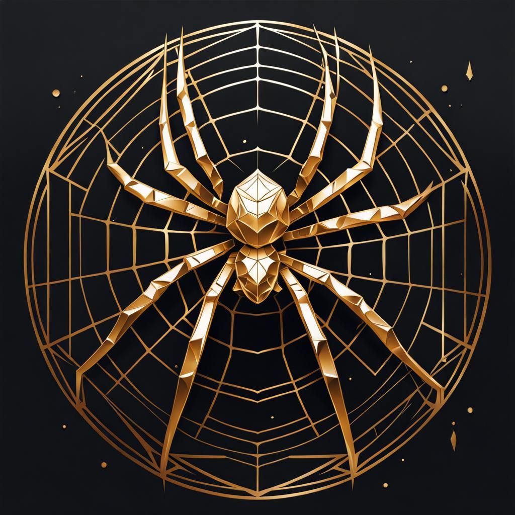 a golden geometric spider design, in the style of ross tran, washed out ...