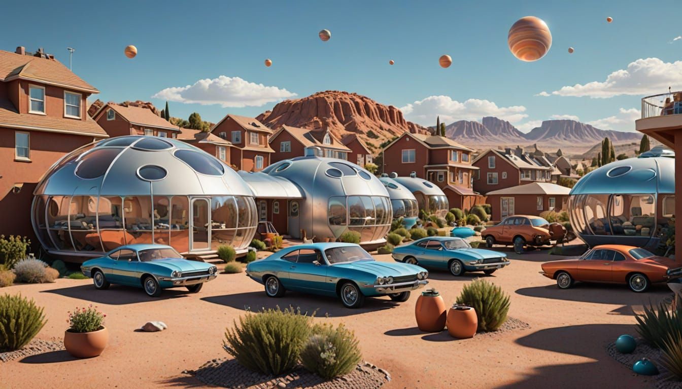 Surreal Futuristic Suburbs on Mars with Retro Futu... - AI Art