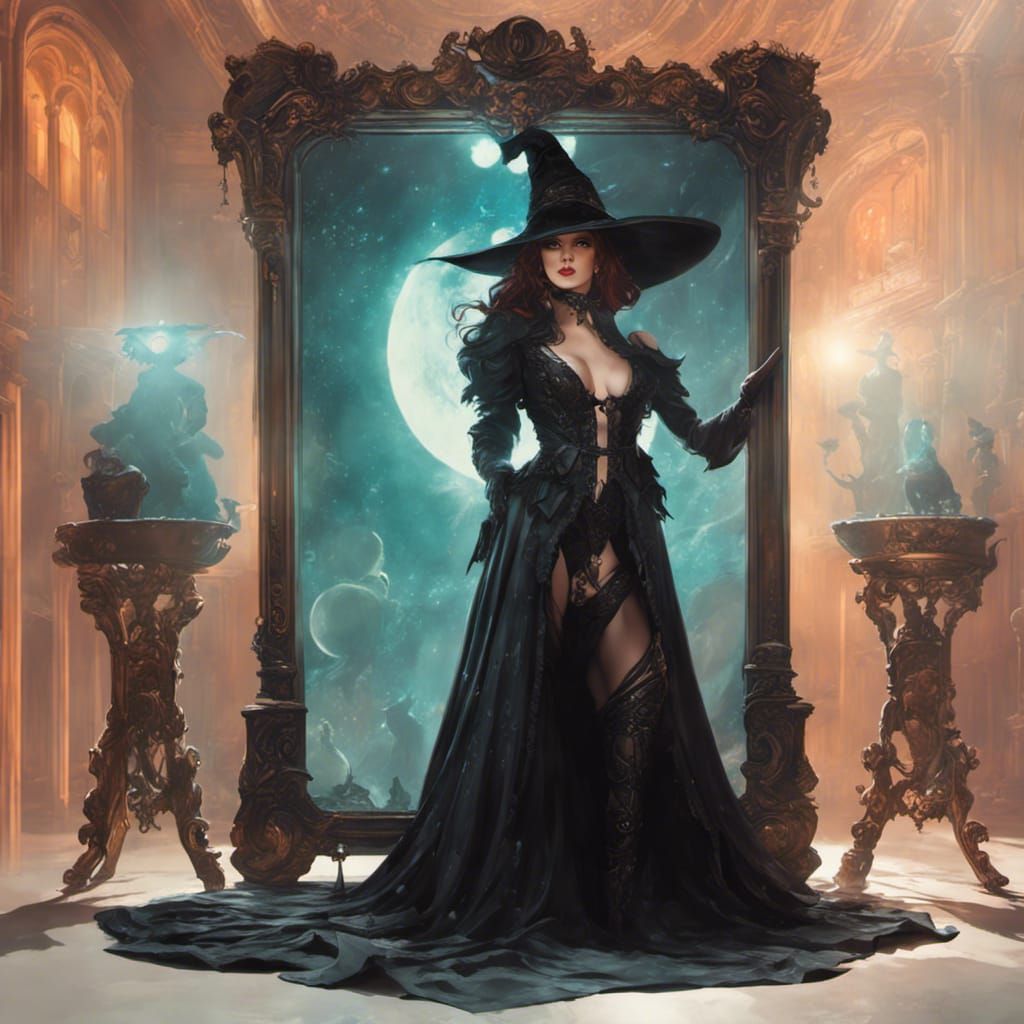 Pin-up Magic Mirror Witch - AI Generated Artwork - NightCafe Creator