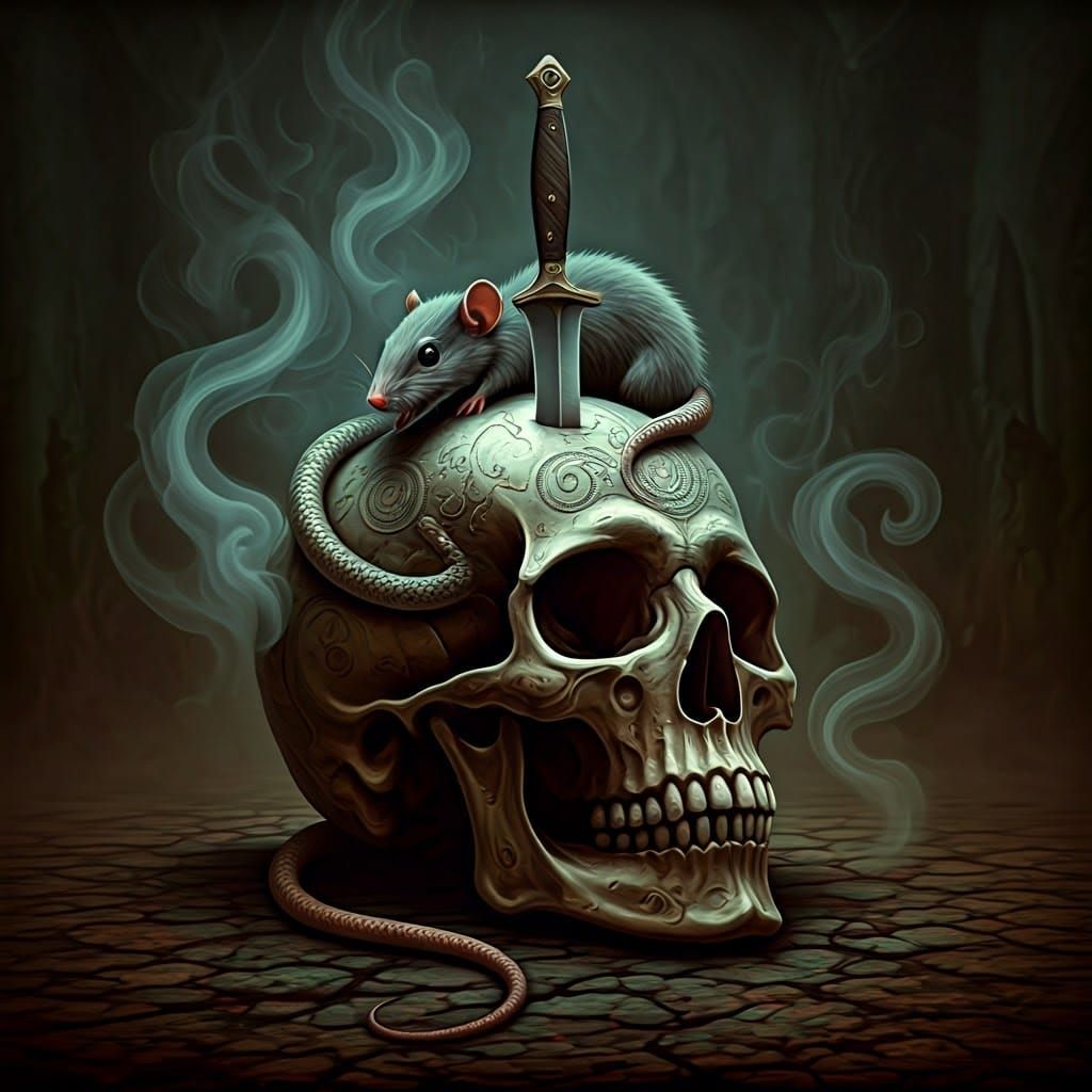 SKULL - Macabre Skull in Ominous, Mysterious Landscape