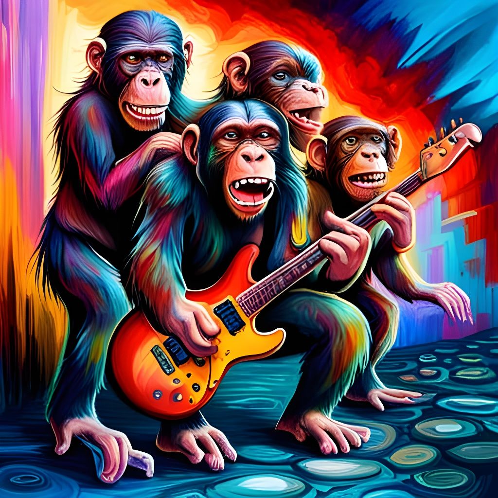 rock band of chimpanzee's - AI Generated Artwork - NightCafe Creator