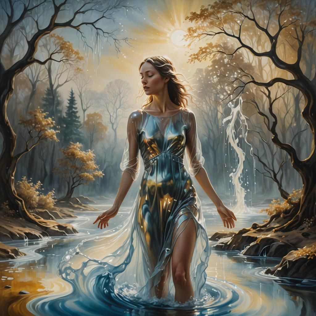 Ethereal Goddess Emerging from Whispers of Water - AI Art