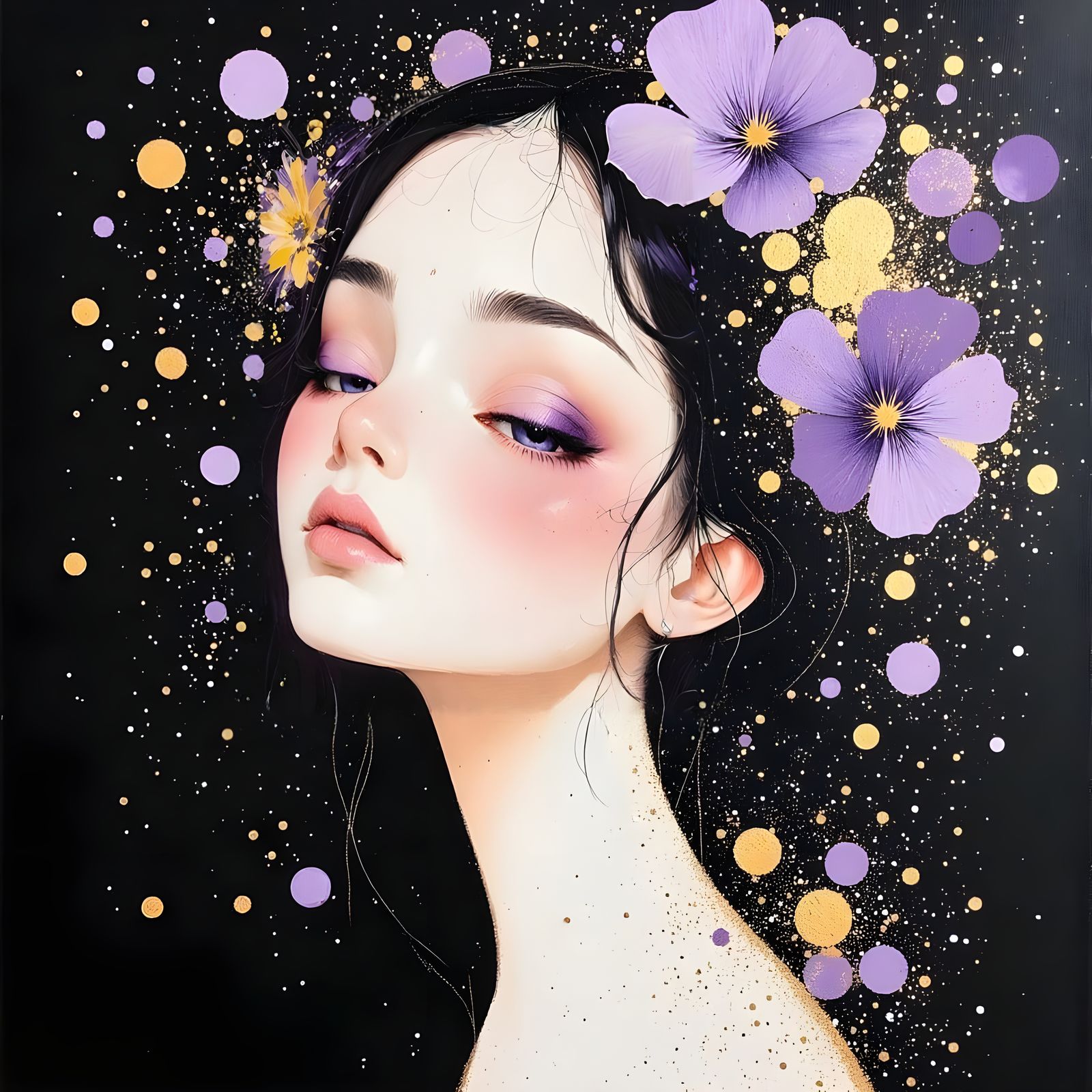 Violet - Ethereal Woman with Violet Eyes and Whimsical Hair