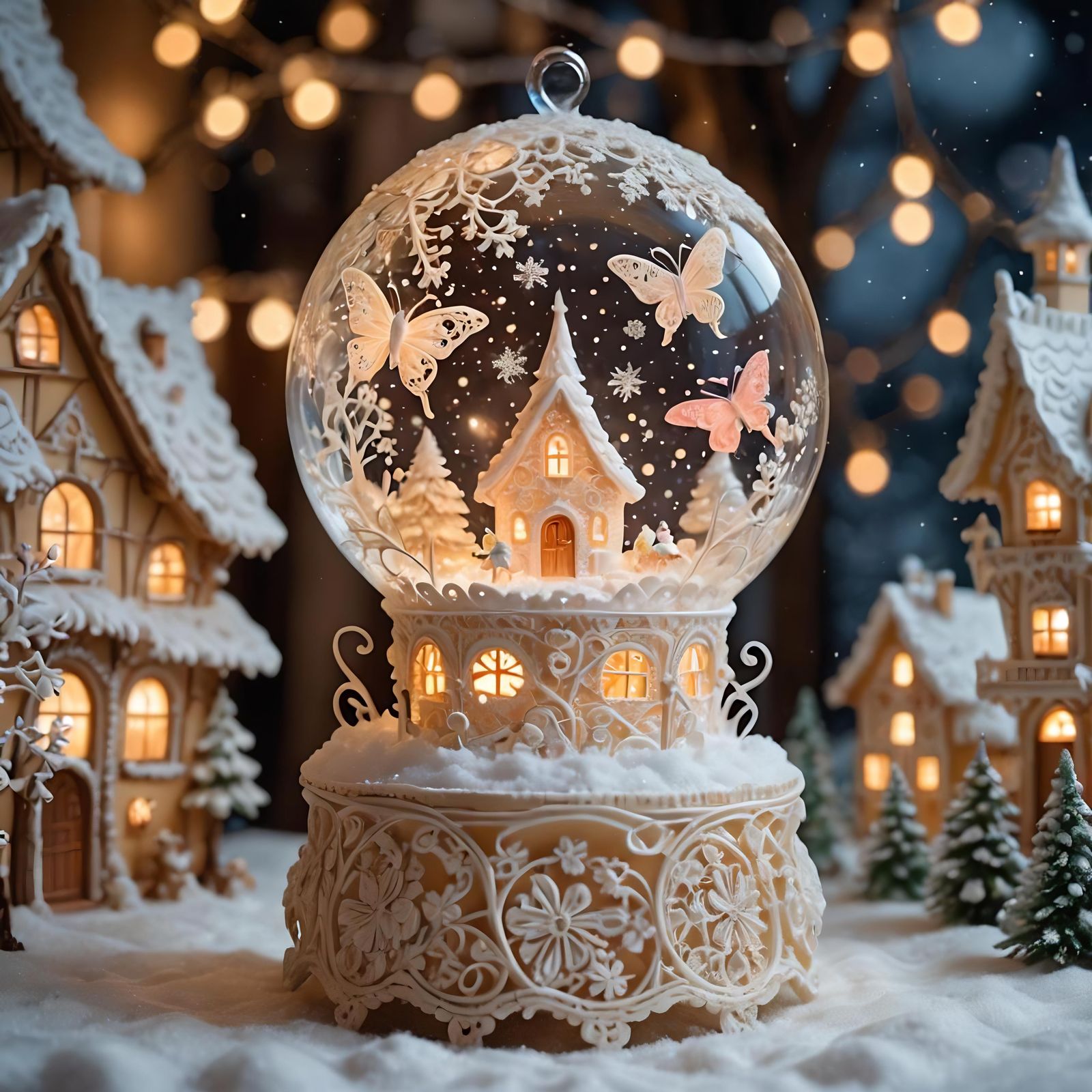 Snow globe in lace - AI Generated Artwork - NightCafe Creator