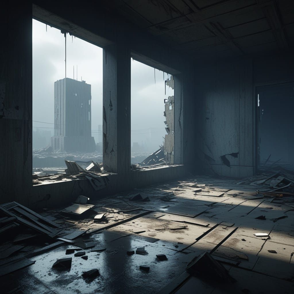 Abandoned Concrete Room Underneath Ruins of a Deso... - AI Art