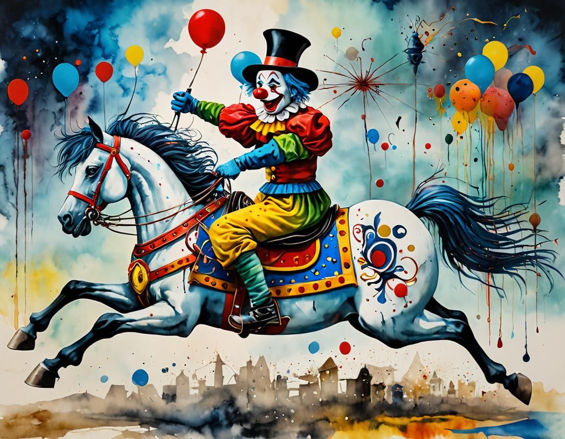 A clown RIDING HORSE of carrousel - AI Generated Artwork - NightCafe ...