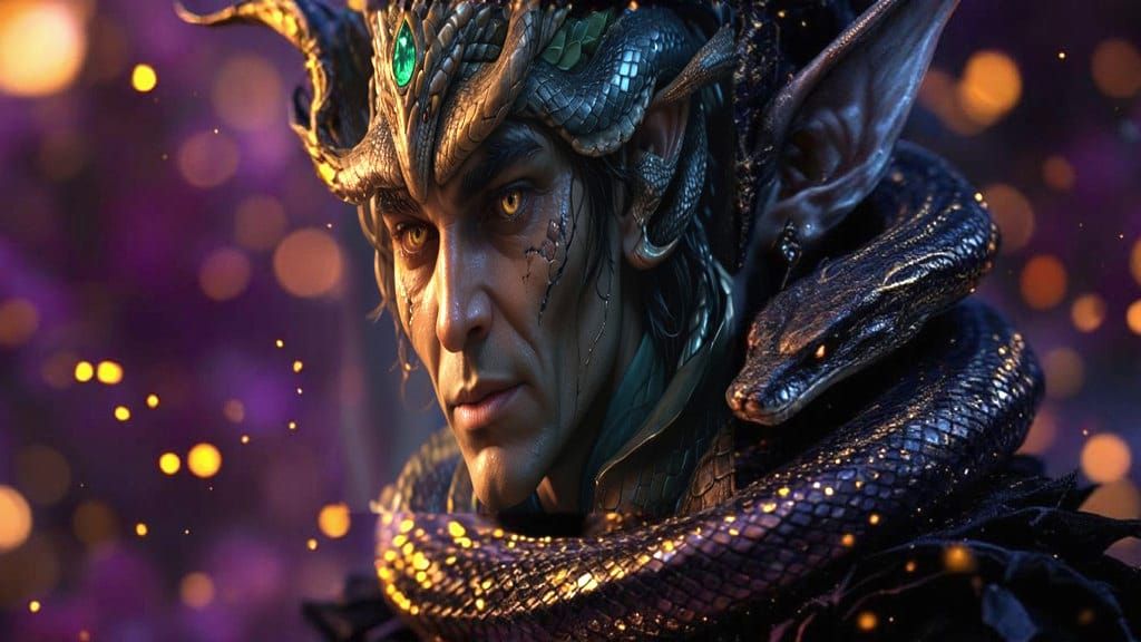 Ethereal Elf with Snakeskin Patterns and Luxurious... - AI Art